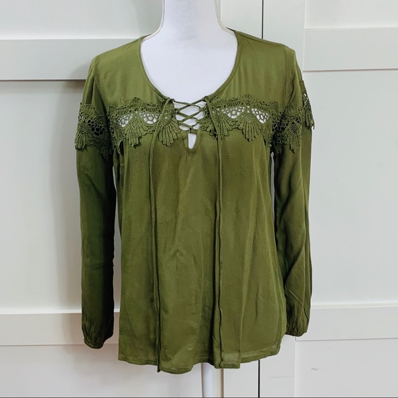 E & M | Tops | Olive Green Peasant Blouse | Poshmark